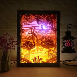 Flamingo 1 Shadow Box Files Paper Cut Light Box Template - Etsy