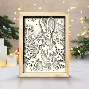 Rabbits 2 Shadow Box Files, Paper Cut Light Box Template Files, Shadow ...