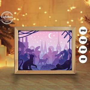 Cats in the City Shadow Box Files, Paper Cut Light Box Template Files ...
