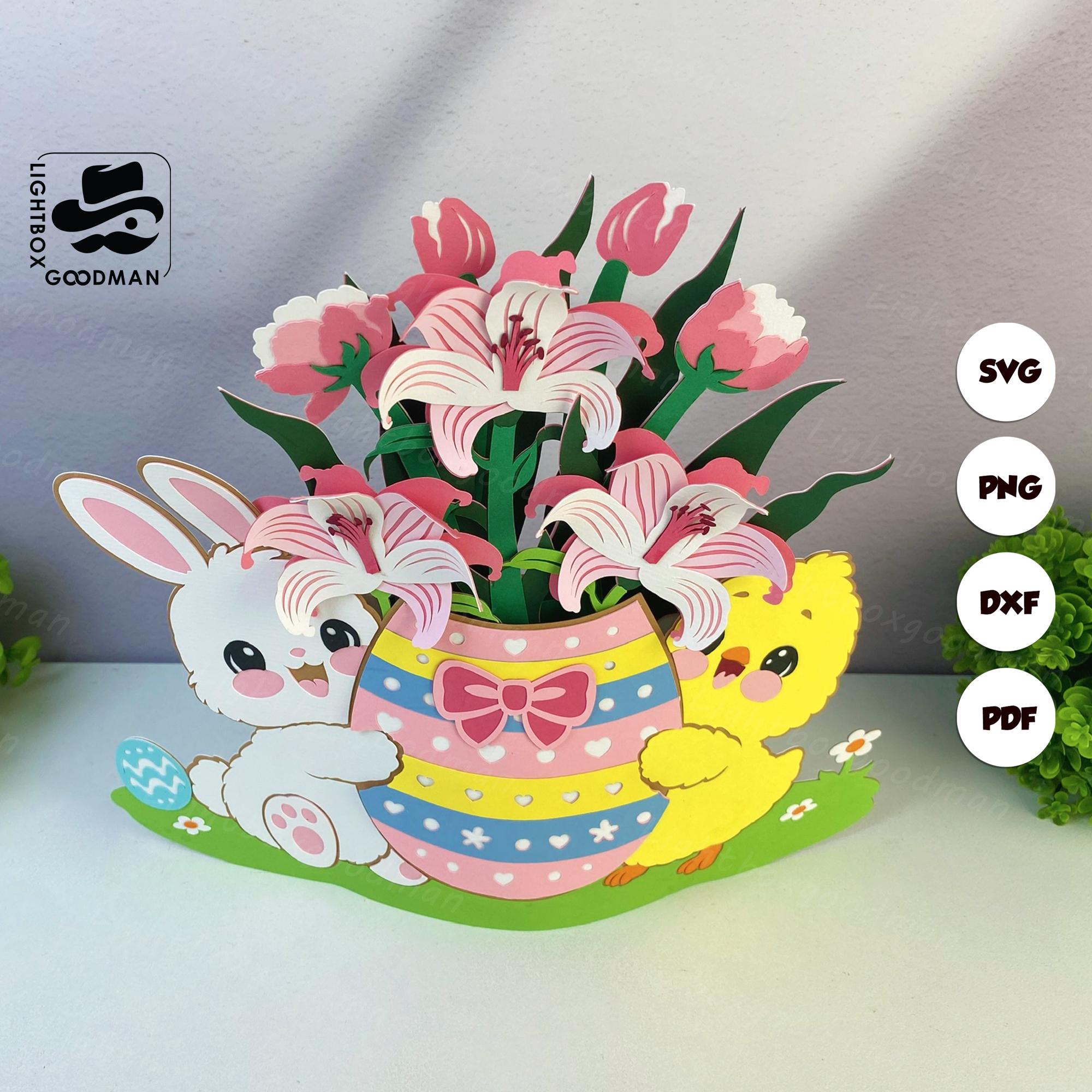 Rabbit and Chicken Pop-up Card SVG: Paper Lantern Template (digital ...