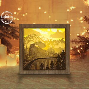 Old Train Paper Cut Light Box Shadow Box Night Light Bedroom Shadow Box ...