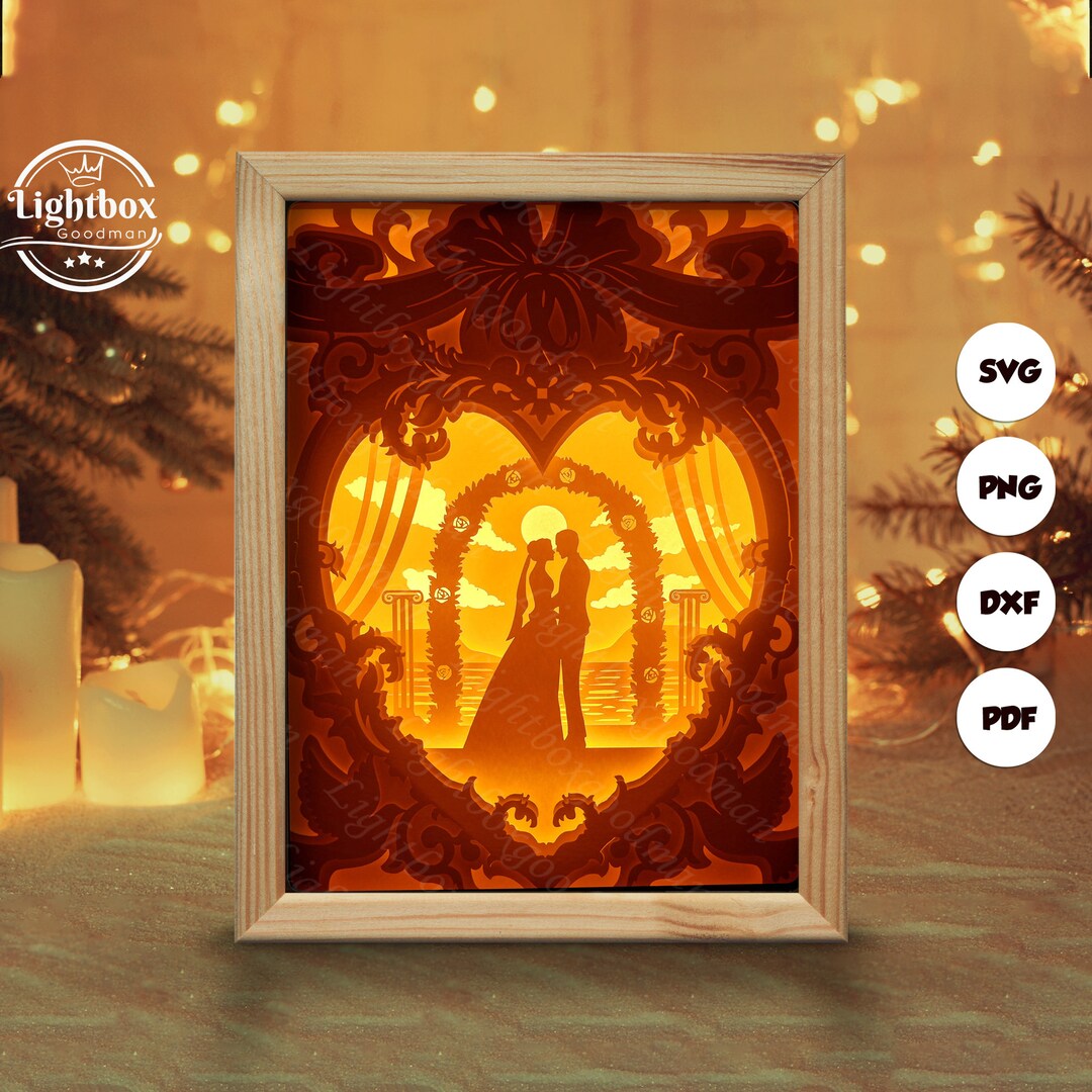 3d Happy Wedding Silhouette, Shadow Box Templates, Paper Cut, Files for ...