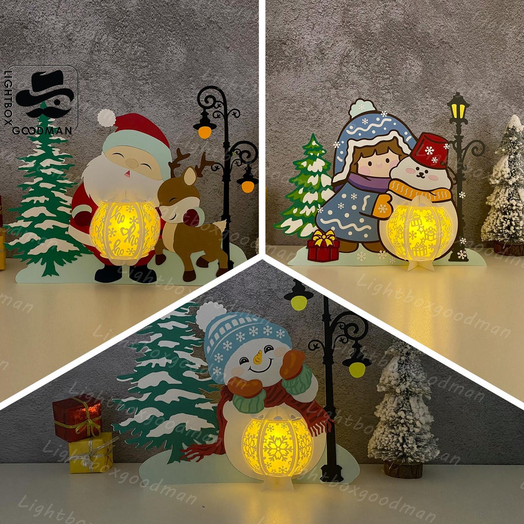 Pack 3 Christmas Lantern SVG: Christmas Paper Cut Light Box Template ...