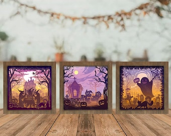 Combo 3 Templates Halloween 1 Paper Cut Light Box Template | Etsy