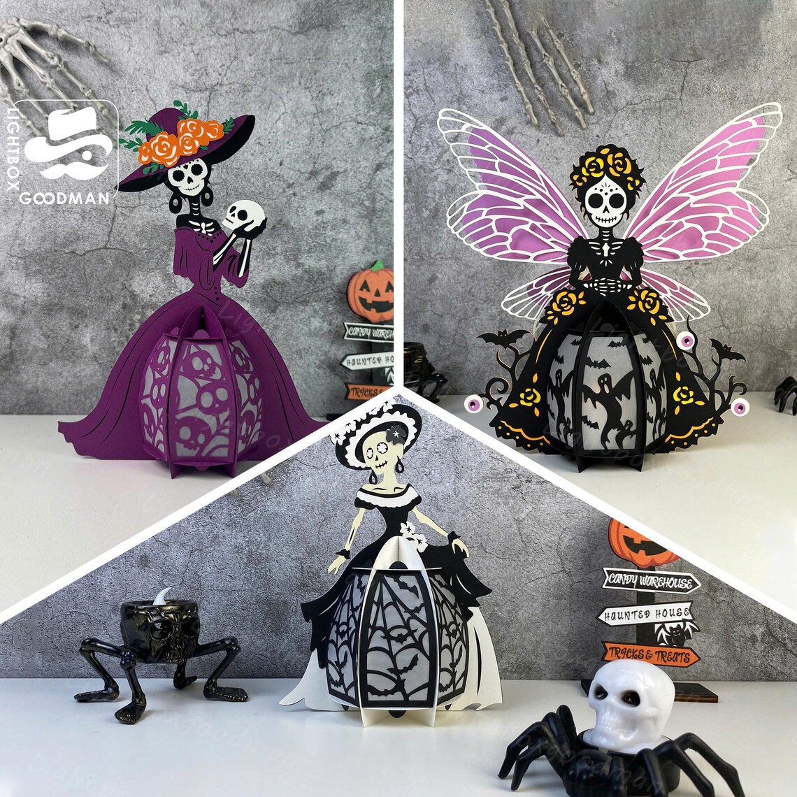 Pack 3 Catrina: Halloween Lantern SVG Paper Cut Template - Etsy