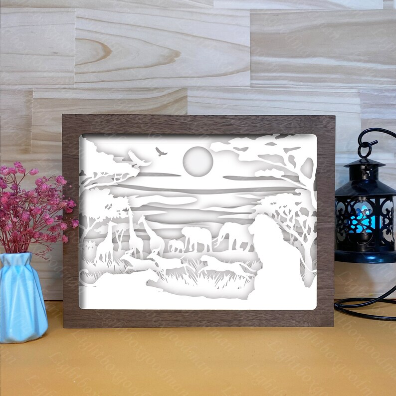 Africa 1 Paper Cut Light Box Shadow Box Night Light - Etsy