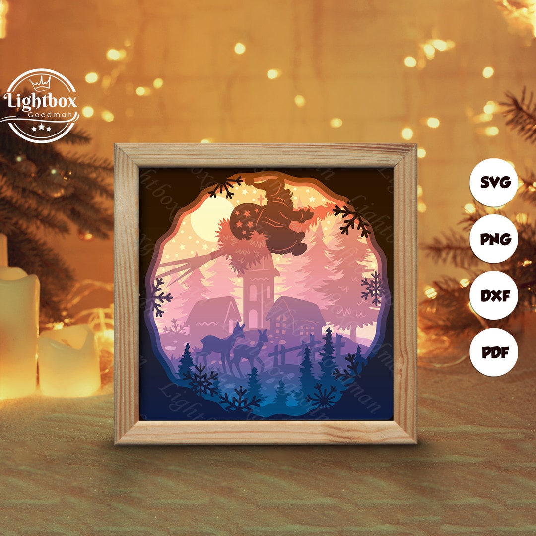 Christmas Village Shadow Box Files, Paper Cut Light Box Template Files ...