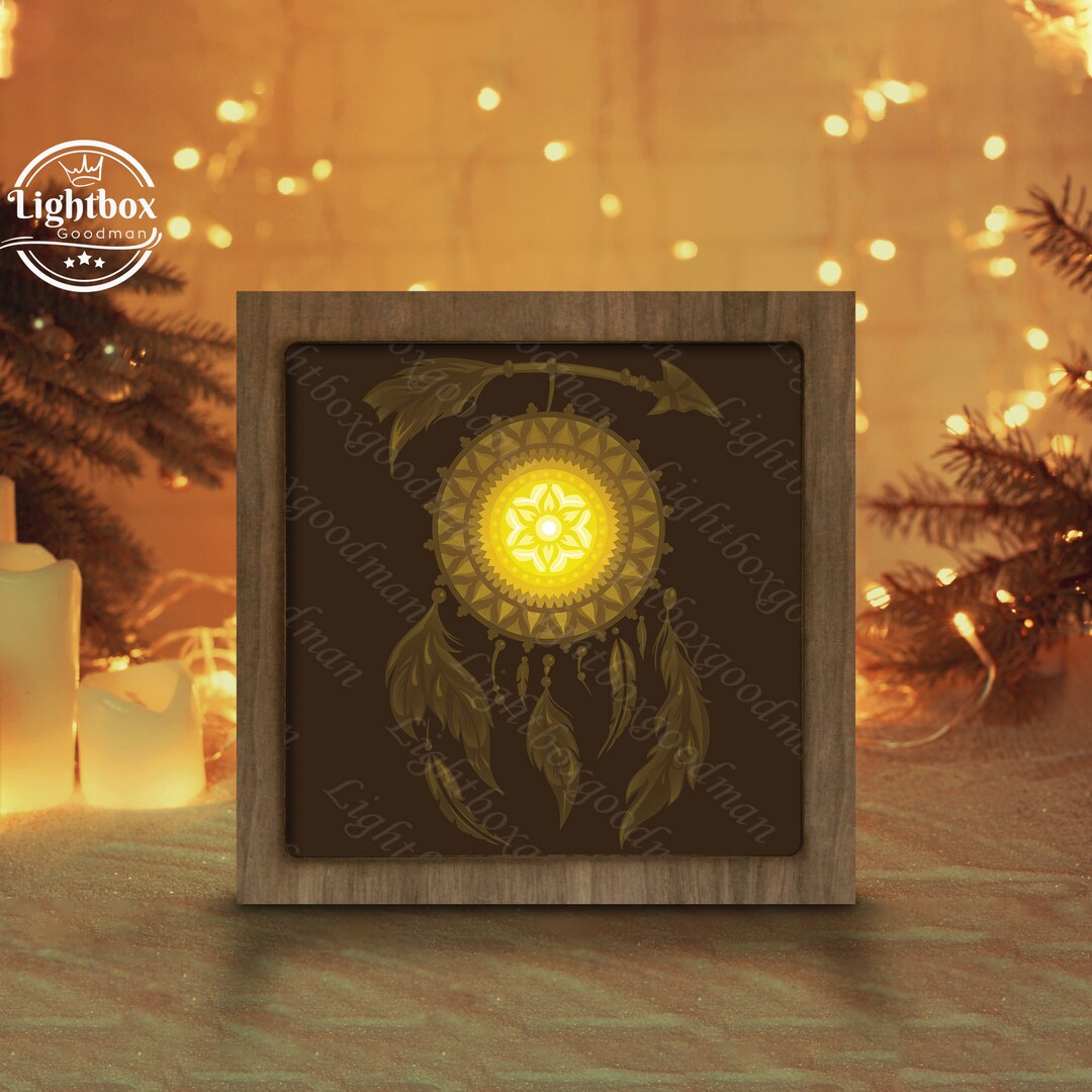 Dreamcatcher Paper Cut Light Box Shadow Box Night Light Bedroom Shadow ...