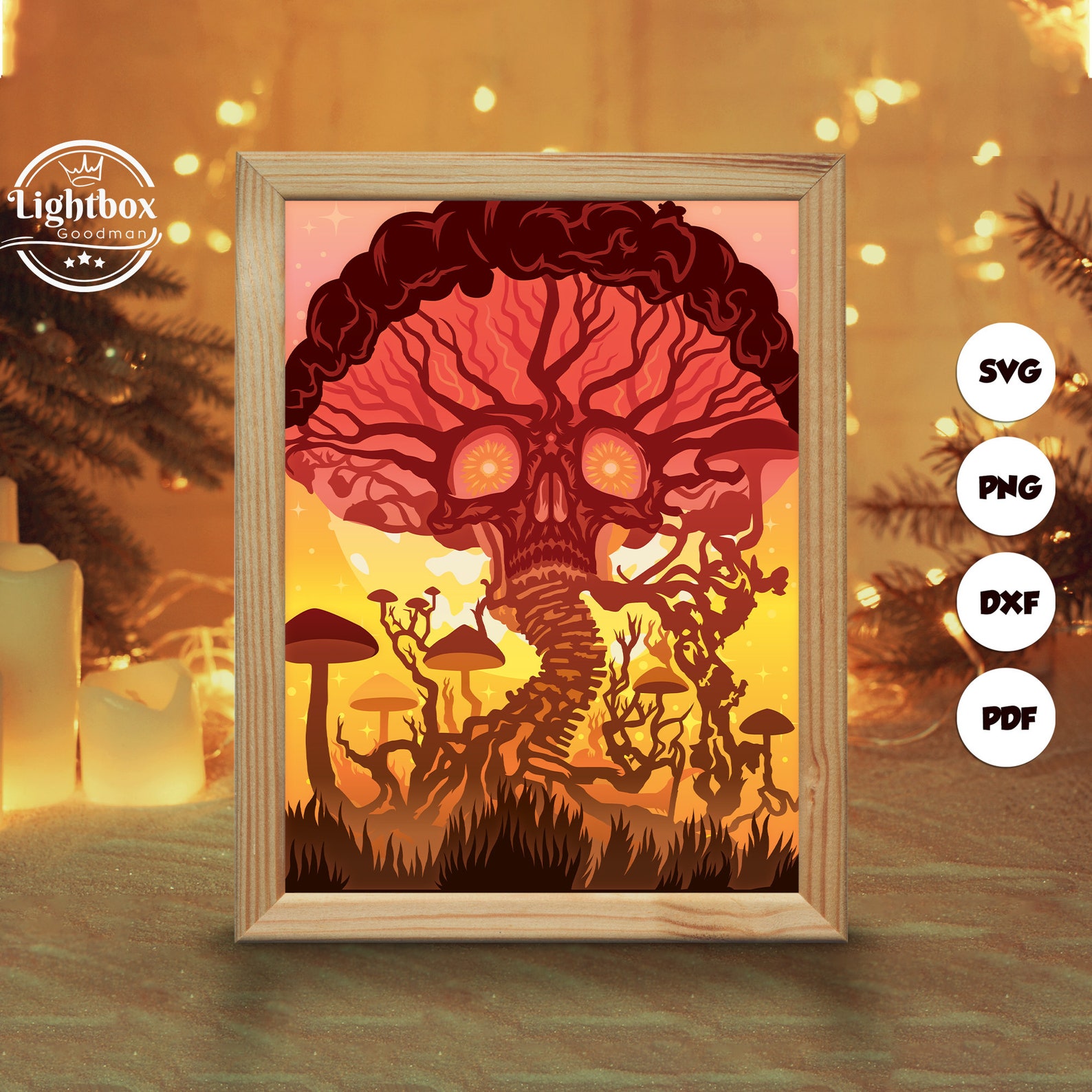 Skull Mushroom Shadow Box Files, Paper Cut Light Box Template File ...