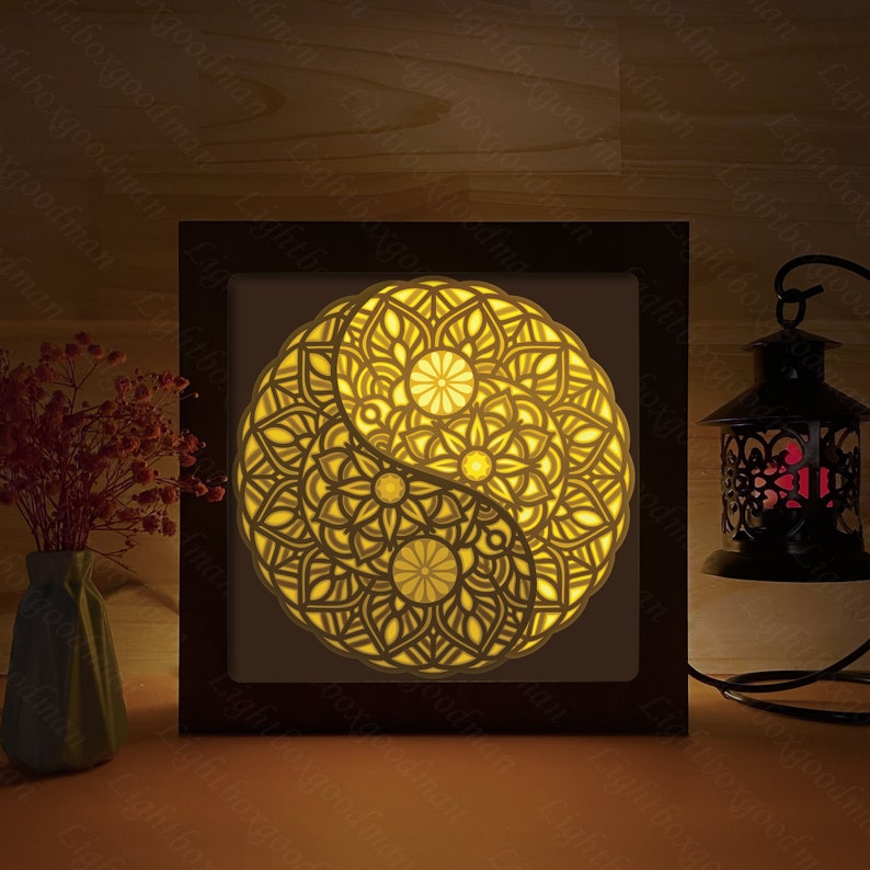 Yin Yang Mandala Paper Cut Light Box Shadow Box Night Light - Etsy