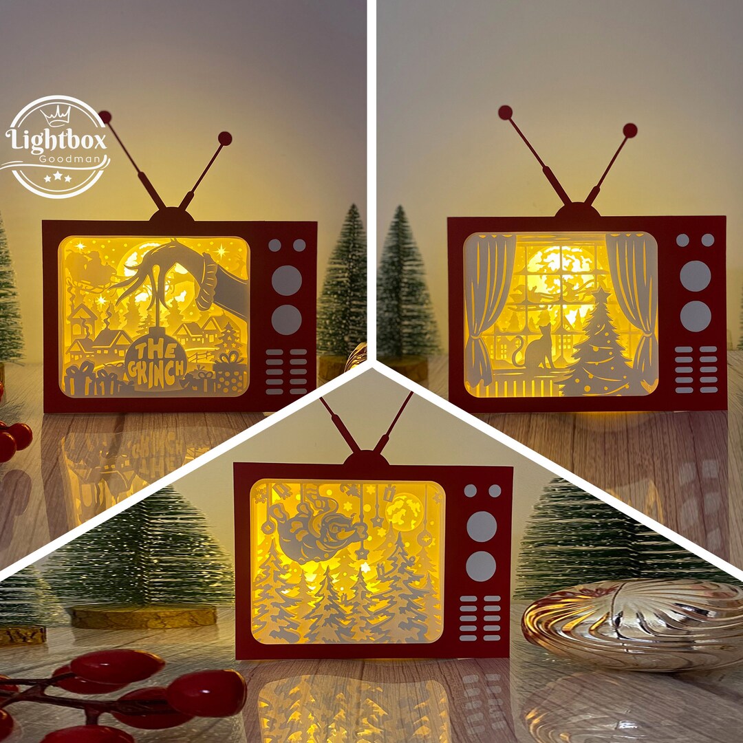 Pack 3 Christmas 1 Television Box Shadow Box SVG for Cricut Projects ...
