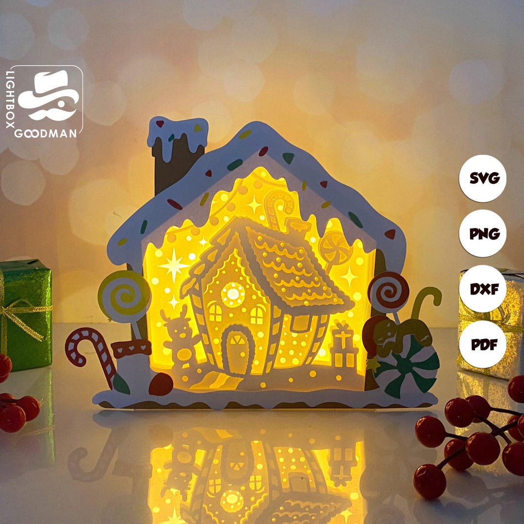 Gingerbread House Lantern SVG: Christmas Paper Cutting Template ...
