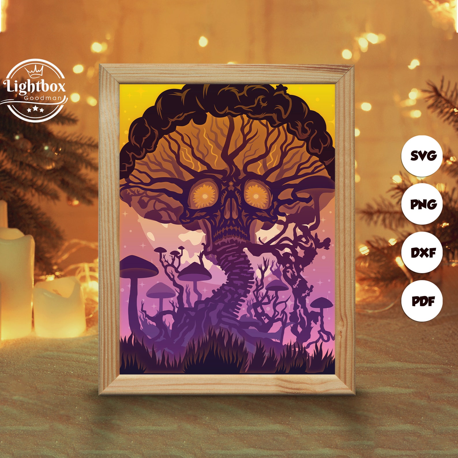 Skull Mushroom Shadow Box Files, Paper Cut Light Box Template File ...