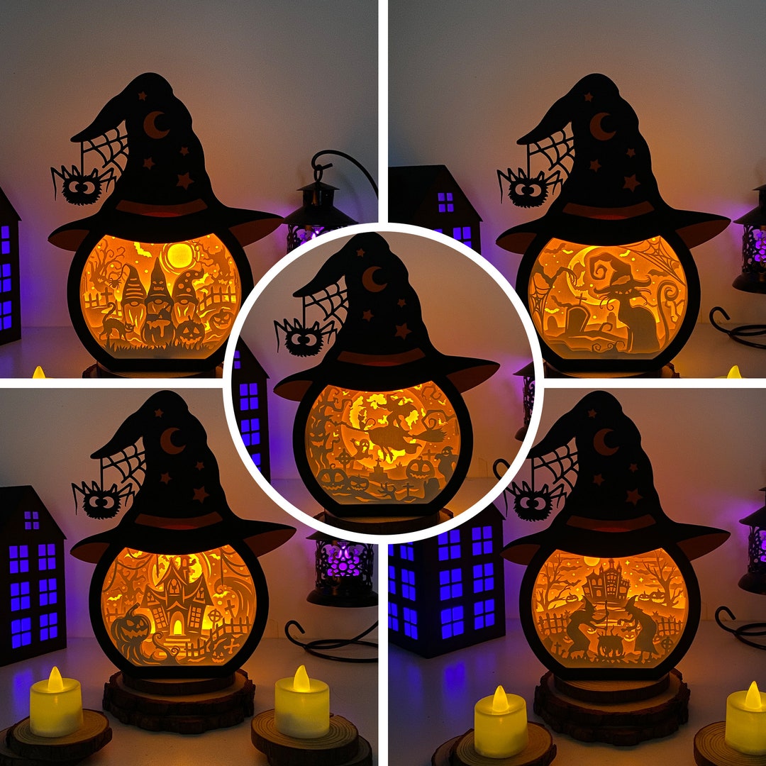 Pack 5 Witch Hat Shadow Box SVG for Cricut Projects DIY, Witch Hat ...