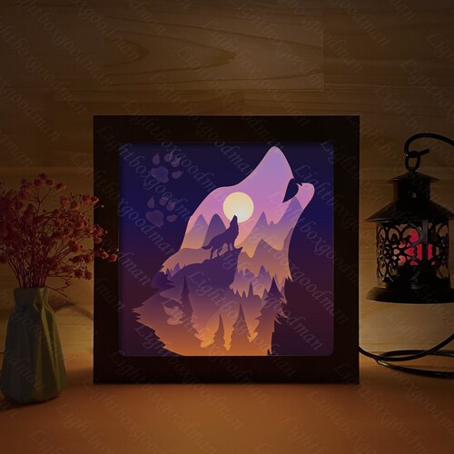 Wolf Paper Cut Light Box Template Shadow Box 3D Papercut - Etsy