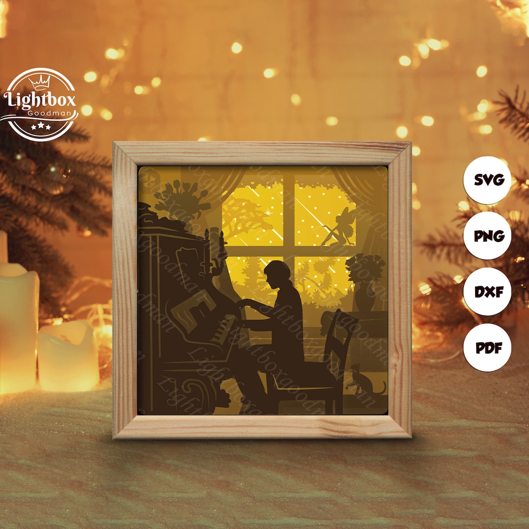 Piano 2 Shadow Box Files, Paper Cut Light Box Template Files, Shadow ...