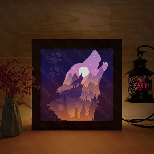Wolf Wind Paper Light Box Template Shadow Box Template - Etsy