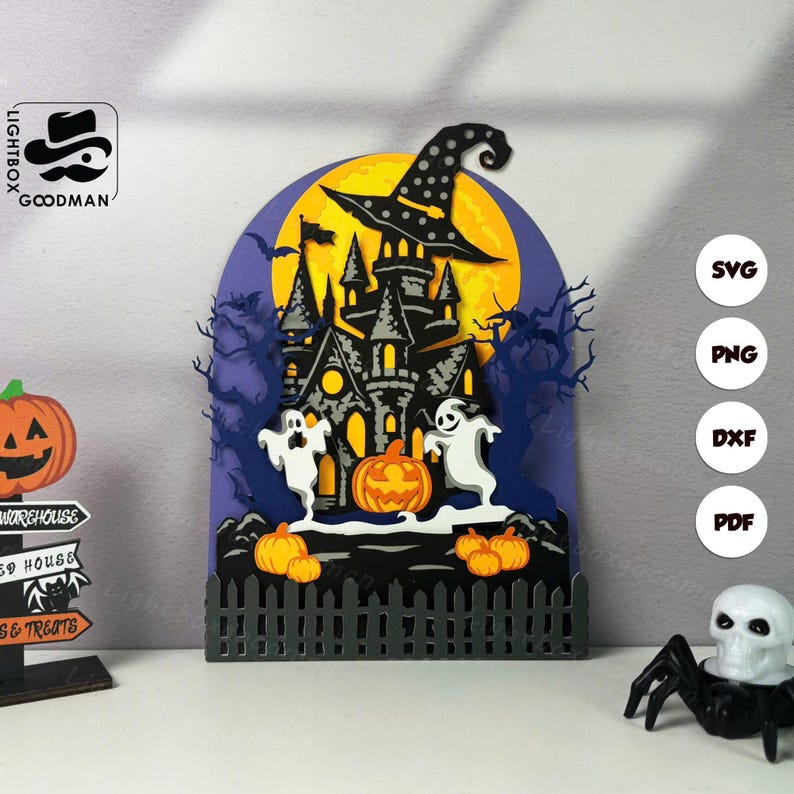 Haunted House Pop-up Card SVG: Halloween Paper Cutting Template ...