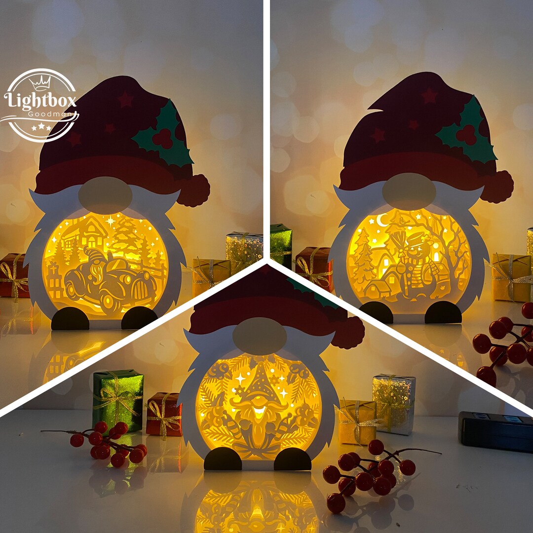 Pack 3 Christmas 1 Gnome Box Shadow Box SVG for Cricut Projects DIY ...