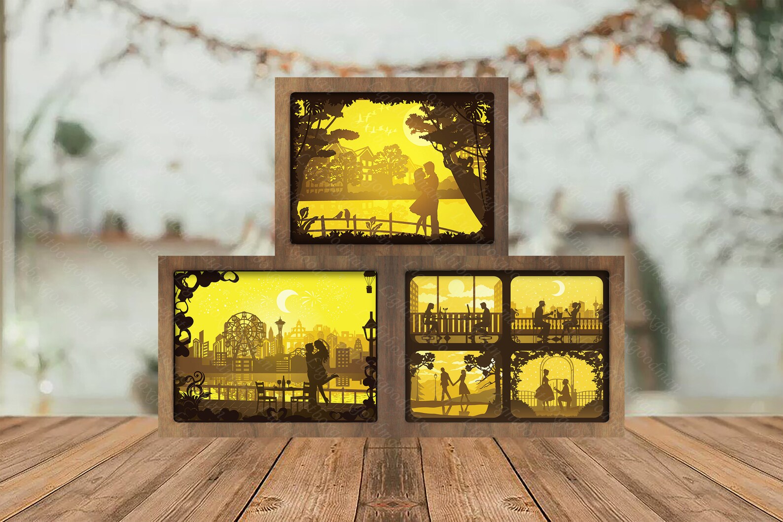 Pack 3 Couple Shadow Box SVG Templates: DIY Paper Cut Light Box ...