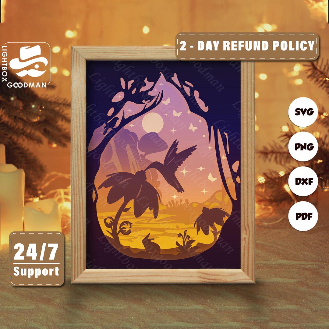 3d Simple Hummingbirds Silhouette, Shadow Box Templates, Paper Cut ...
