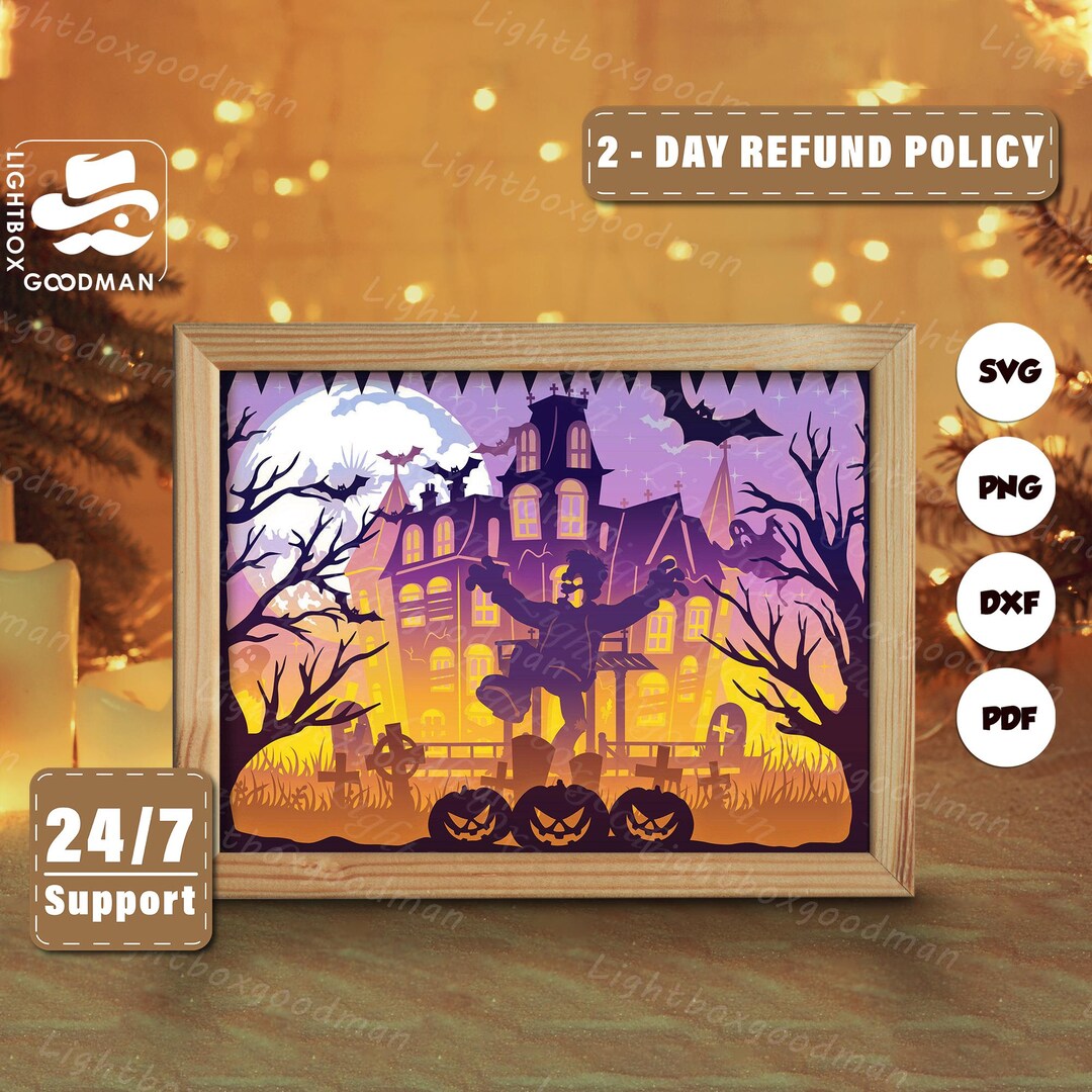 3D Haunted Castle Shadow Box Template: Paper Cut Files (SVG, PNG, PDF ...