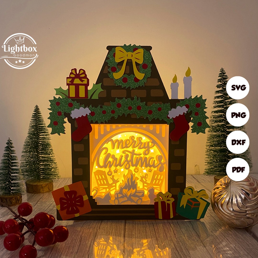 Merry Christmas Fireplace Box Shadow Box SVG for Cricut Projects DIY ...
