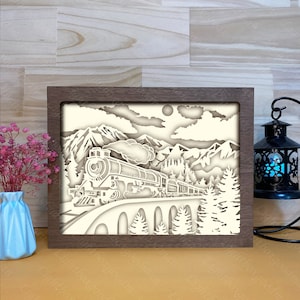 Old Train 1 Shadow Box Files, Paper Cut Light Box Template Files ...