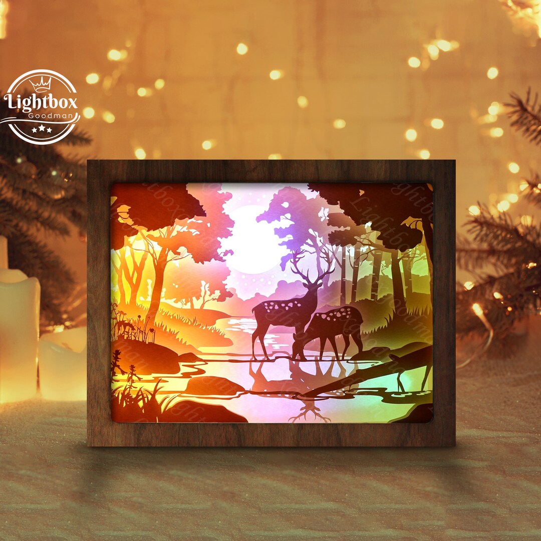 Deer 4 Paper Cut Light Box - Shadow Box - Night Light Bedroom - Shadow ...