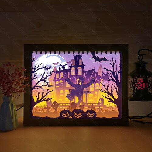 Pumpkin Halloween Shadow Box Template Paper Cutting Template - Etsy