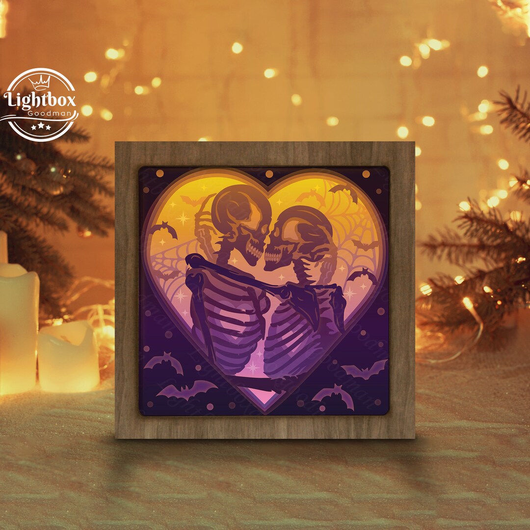 Skeletons Paper Cut Light Box Shadow Box Night Light Bedroom Shadow Box ...