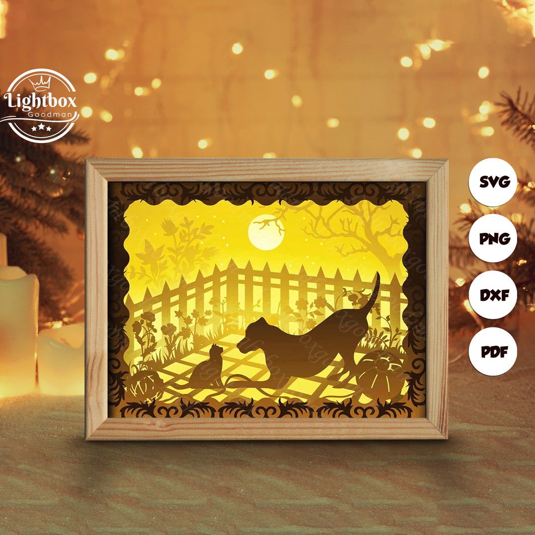 Cat and Dog 1 Shadow Box Files, Paper Cut Light Box Template Files ...