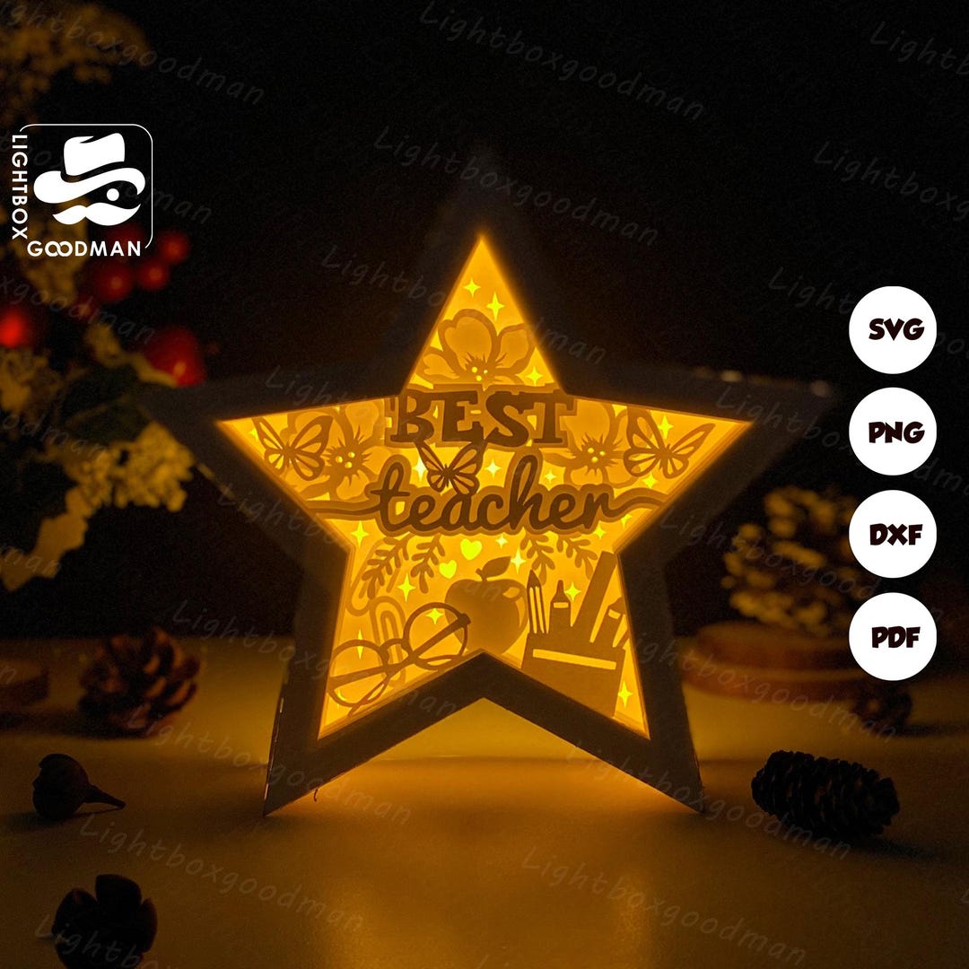 Best Teacher Star Shadow Box Svg for Cricut Projects DIY, 3D Star ...