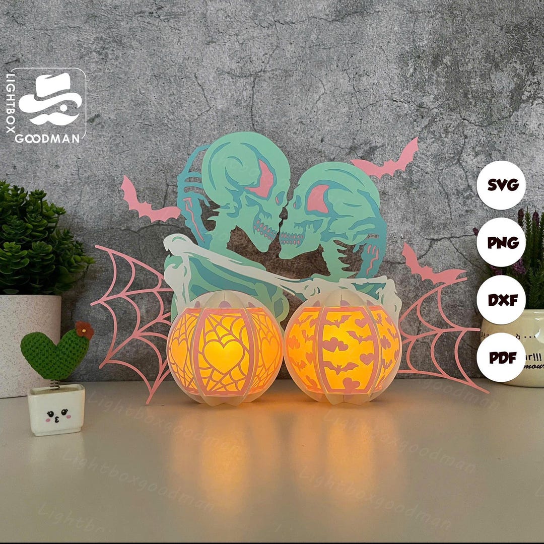 Skeletons Couple Lantern SVG - Halloween Lantern Paper Cut - DIY Insect ...