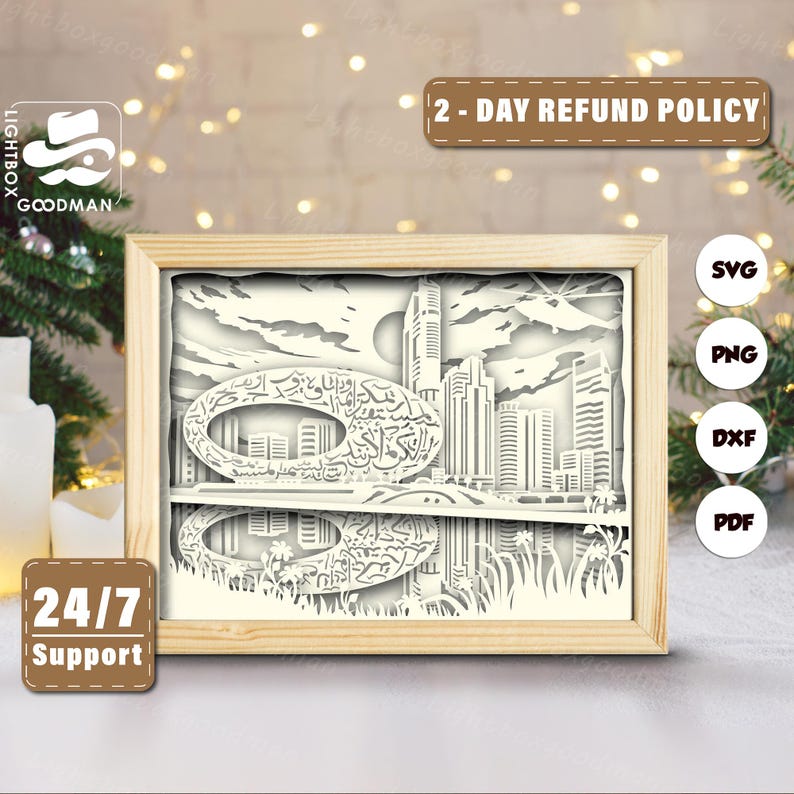 3d Dubai Skyline Silhouette, Shadow Box Templates, Paper Cut, Files for ...