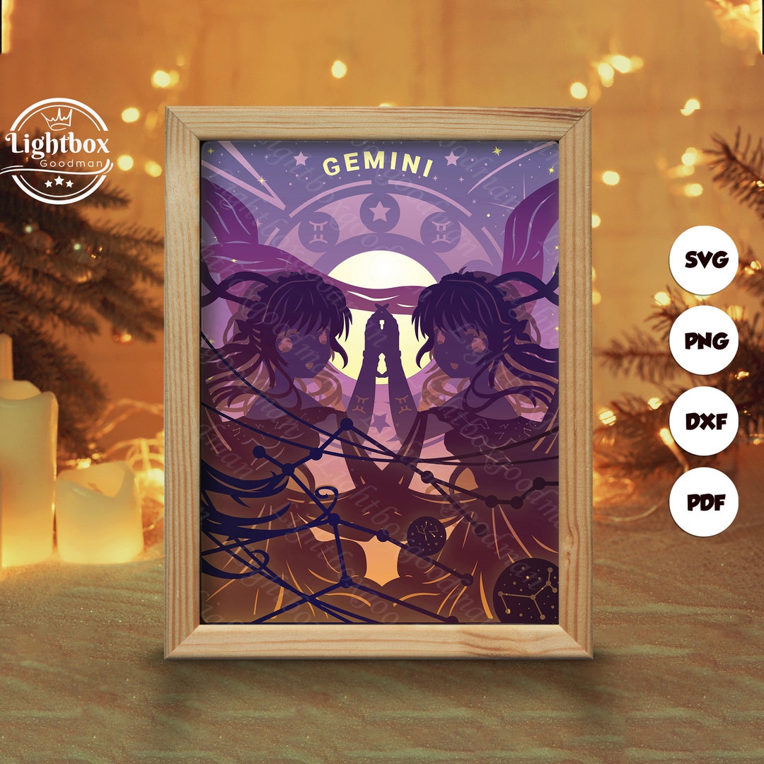 Zodiac Gemini Shadow Box Files, Paper Cut Light Box Template Files ...