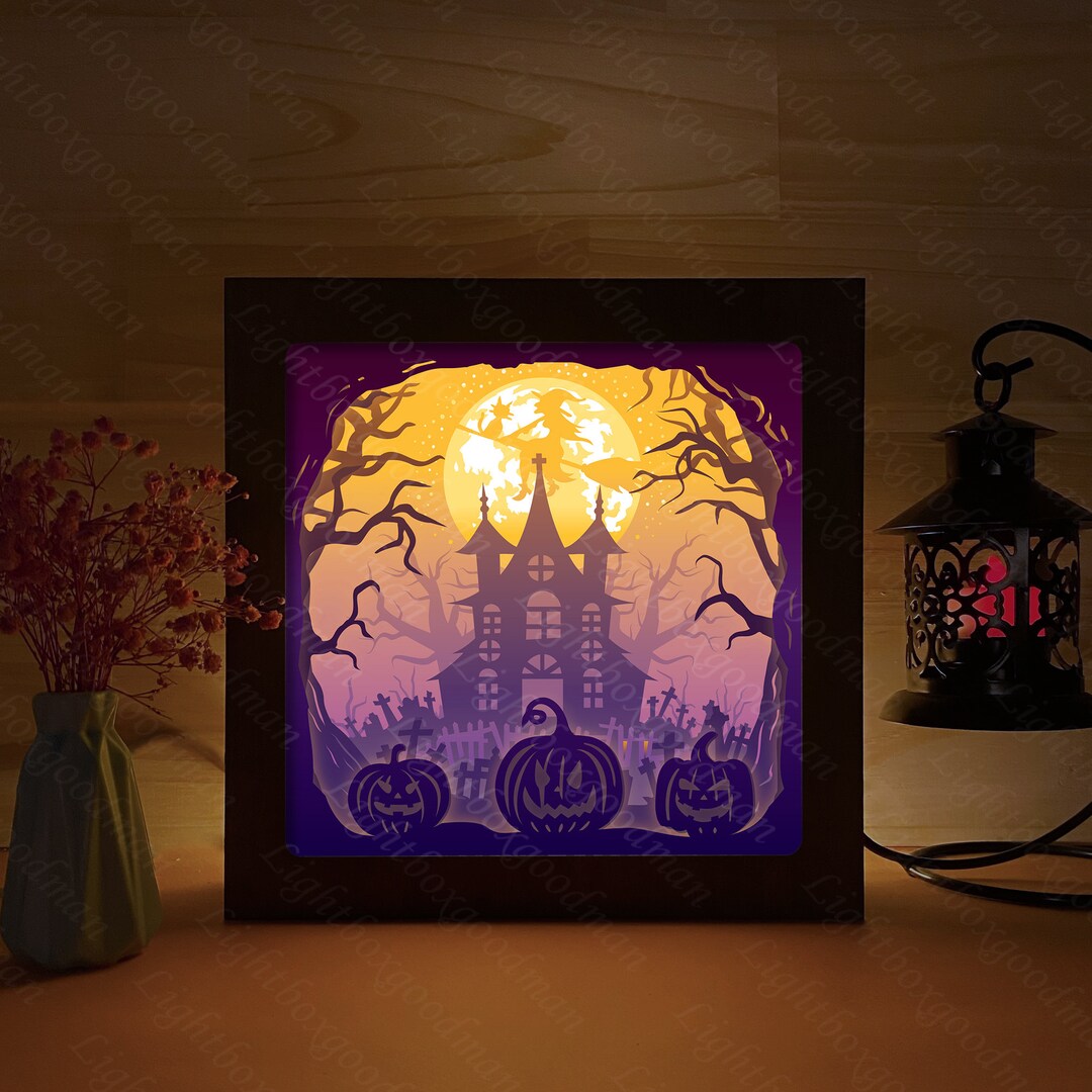 Halloween 3 Shadow Box Files Paper Cut Light Box Template - Etsy