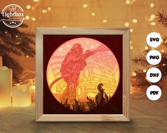 Firefighter 3D Light Silhouette Shadow Box Paper Cut File - Etsy