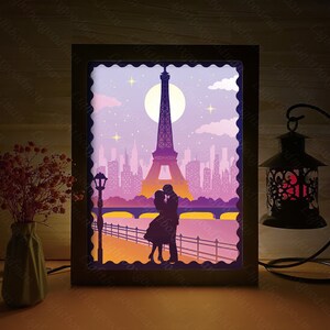 Love in Paris Shadow Box Files Paper Cut Light Box Template - Etsy