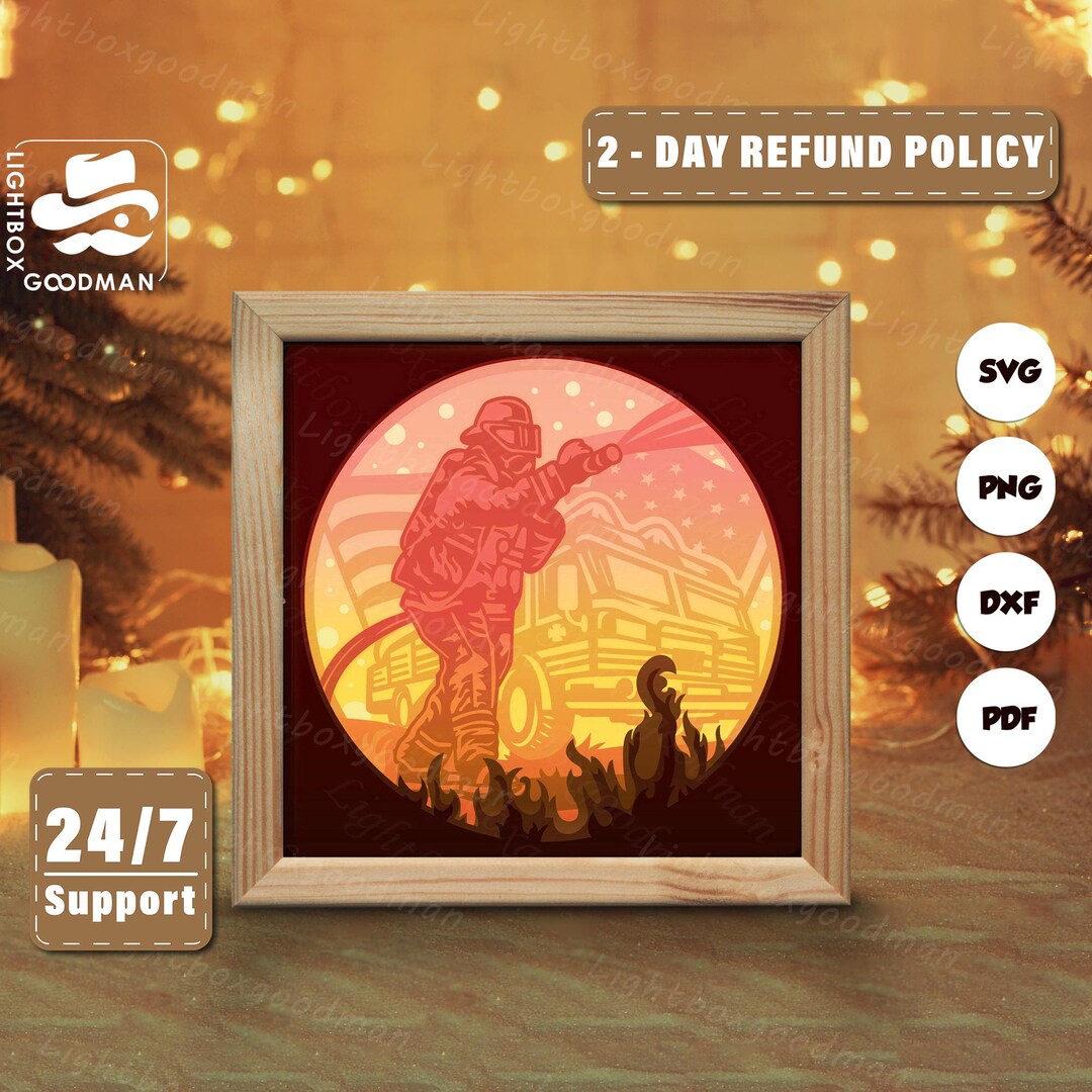 3d Firefighter Silhouette, Shadow Box Templates, Paper Cut, Files for ...
