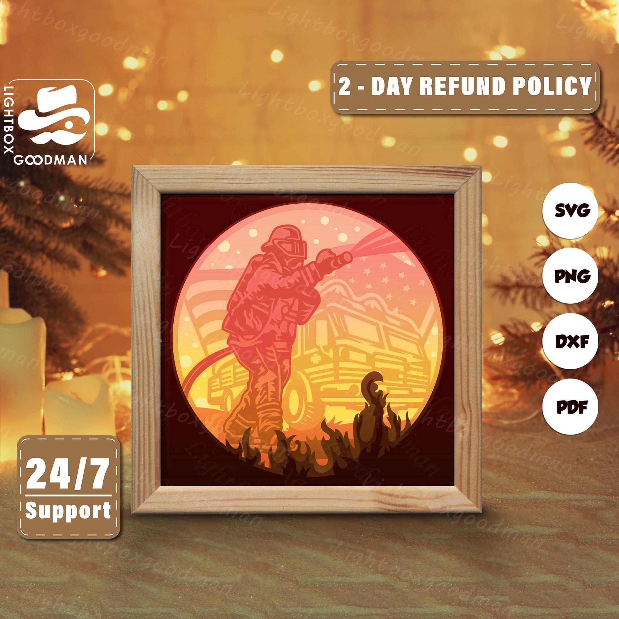 3d Firefighter Silhouette, Shadow Box Templates, Paper Cut, Files for ...