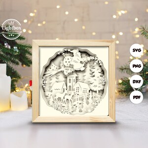 Christmas Village Shadow Box Files, Paper Cut Light Box Template Files ...