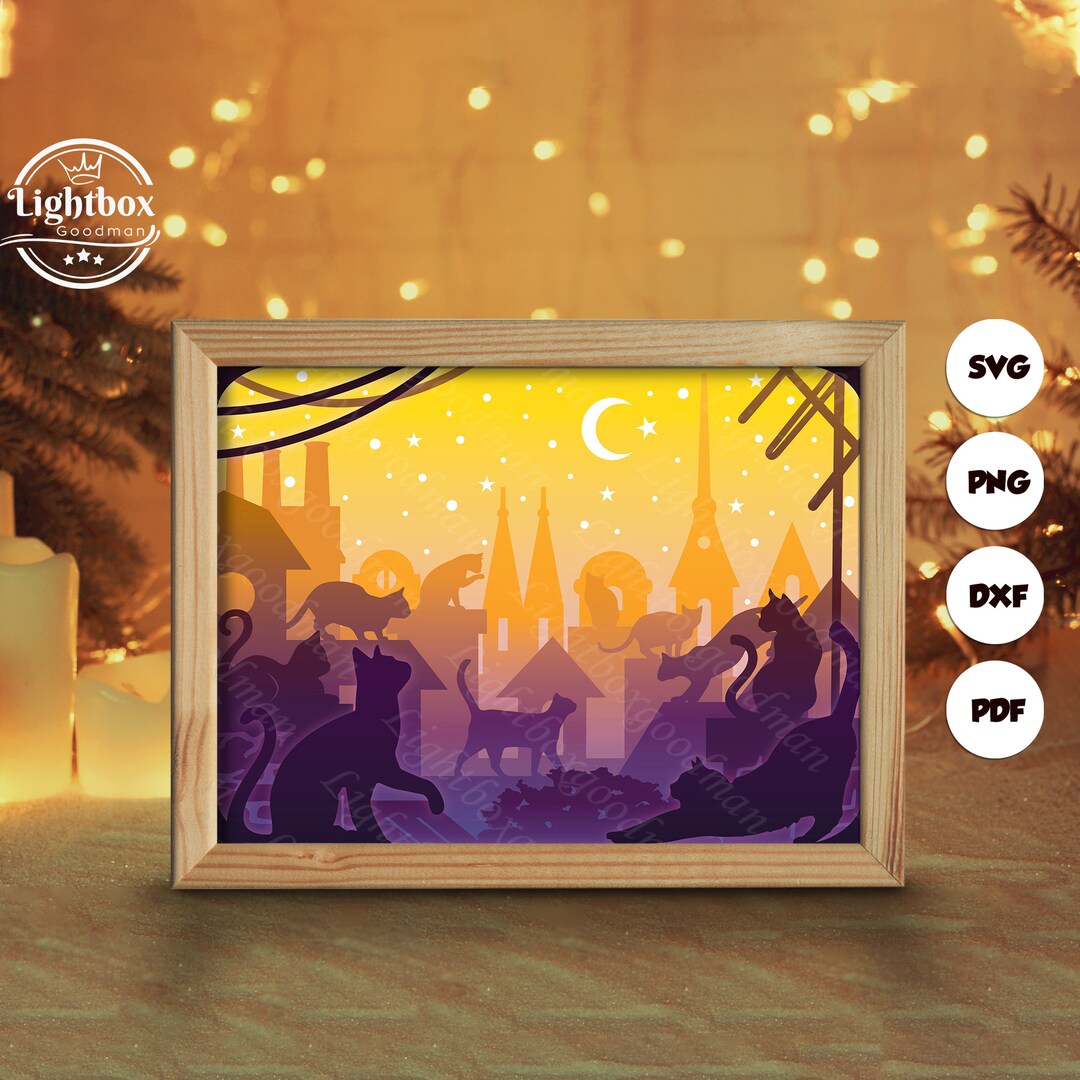 Cats in the City Shadow Box Files, Paper Cut Light Box Template Files ...