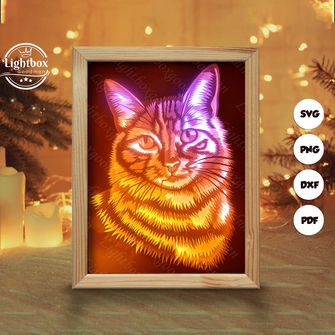 Cat Portrait Shadow Box Files, Paper Cut Light Box Template Files ...