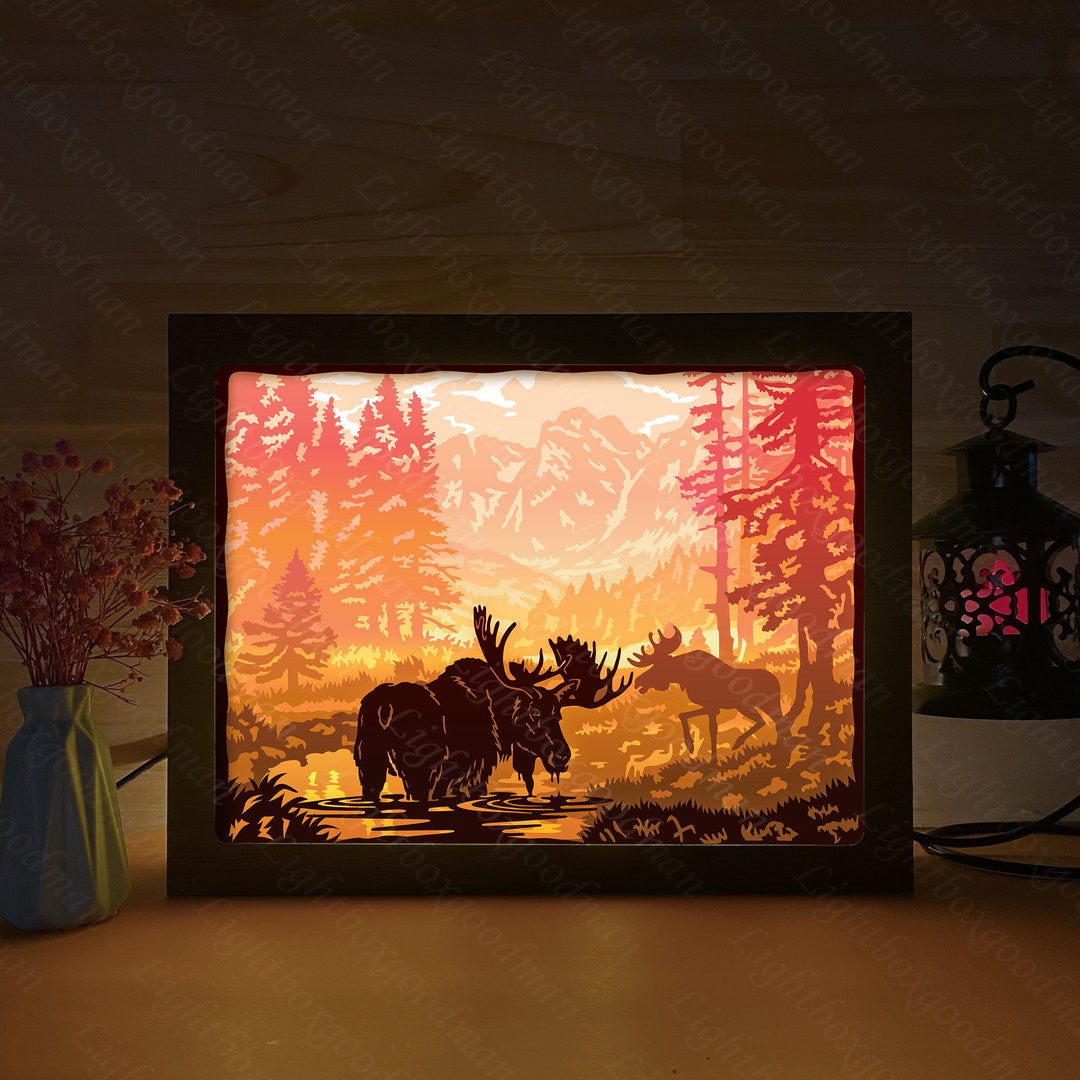 Moose Shadow Box Files Paper Cut Light Box Template Files - Etsy