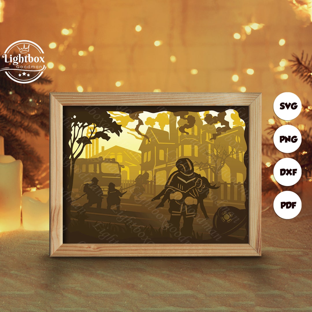 Fireman Shadow Box Files, Paper Cut Light Box Template Files, Shadow ...