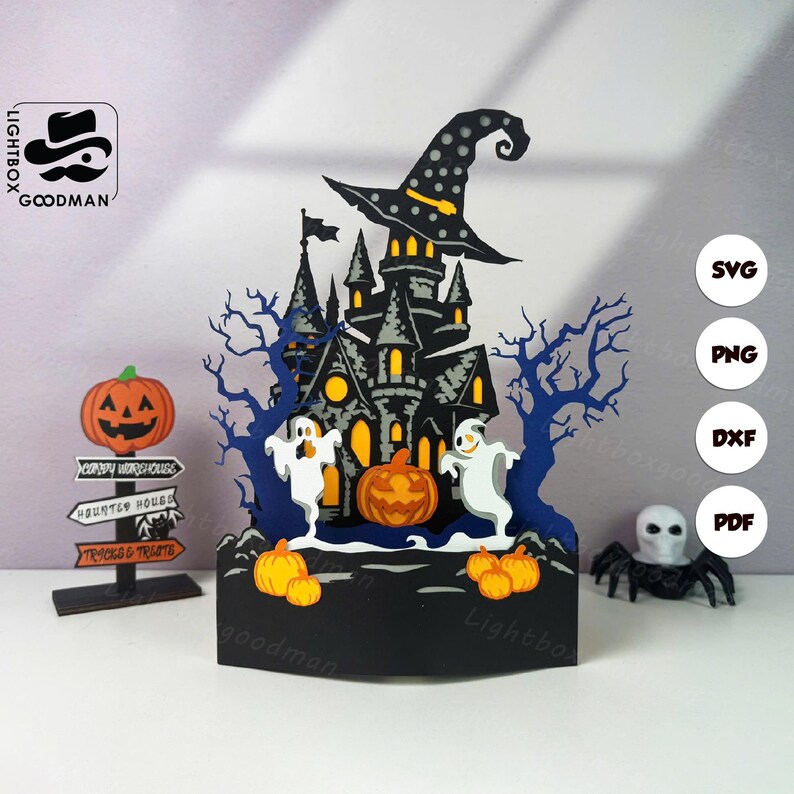 Haunted House Pop-up Card SVG: Halloween Paper Cutting Template ...