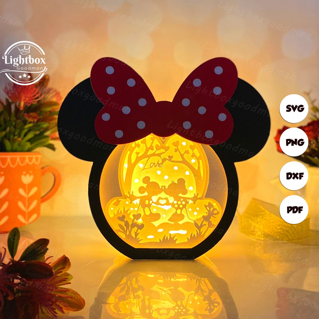 Mickey Shadow Box SVG for Cricut Projects DIY, Mouse Couple Box Lantern for Valentine Decoration ...