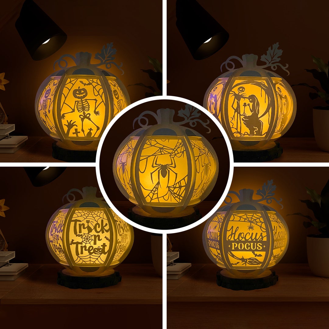 Pack 5 Halloween 1 Lantern Pumpkin Halloween SVG Template DIY ...