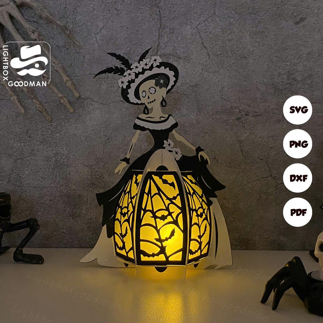 Catrina Lantern SVG: Halloween Paper Cut Light Box Template (digital ...